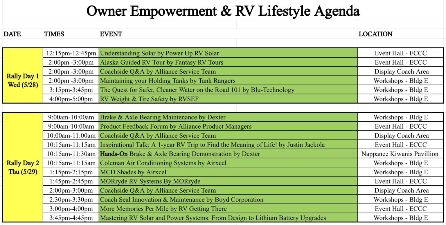 2025 National Rally Agenda - Alliance RV Owners